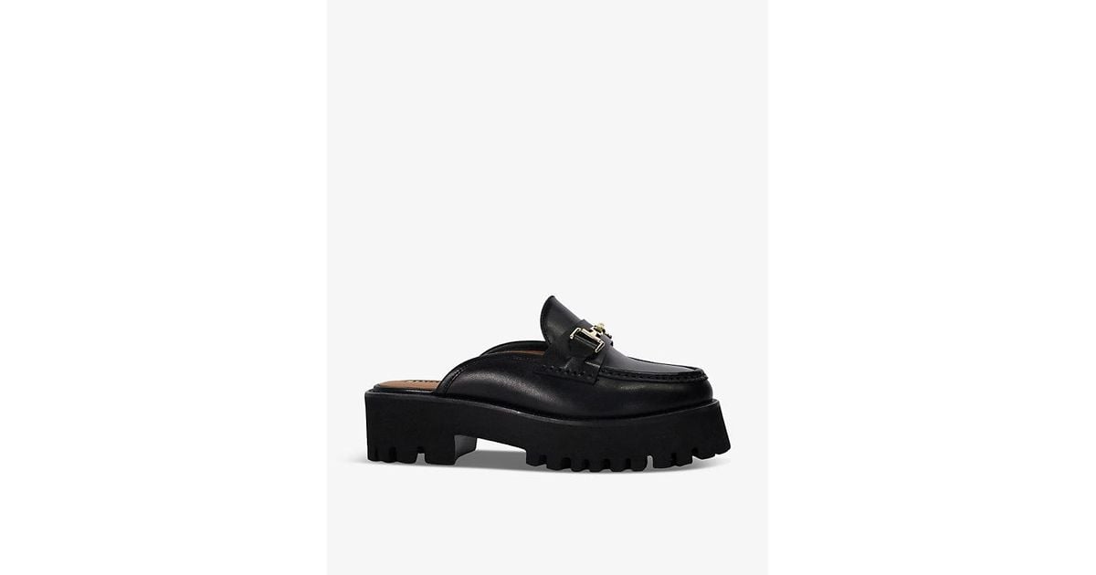 Dune Leather Gridlock Cleated Sole Heeled Mules in Black | Lyst