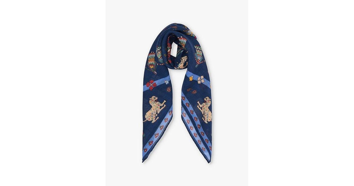 Drake's Mughal Leopards Graphic-Pattern Wool-Silk Blend Bandana in Blue ...