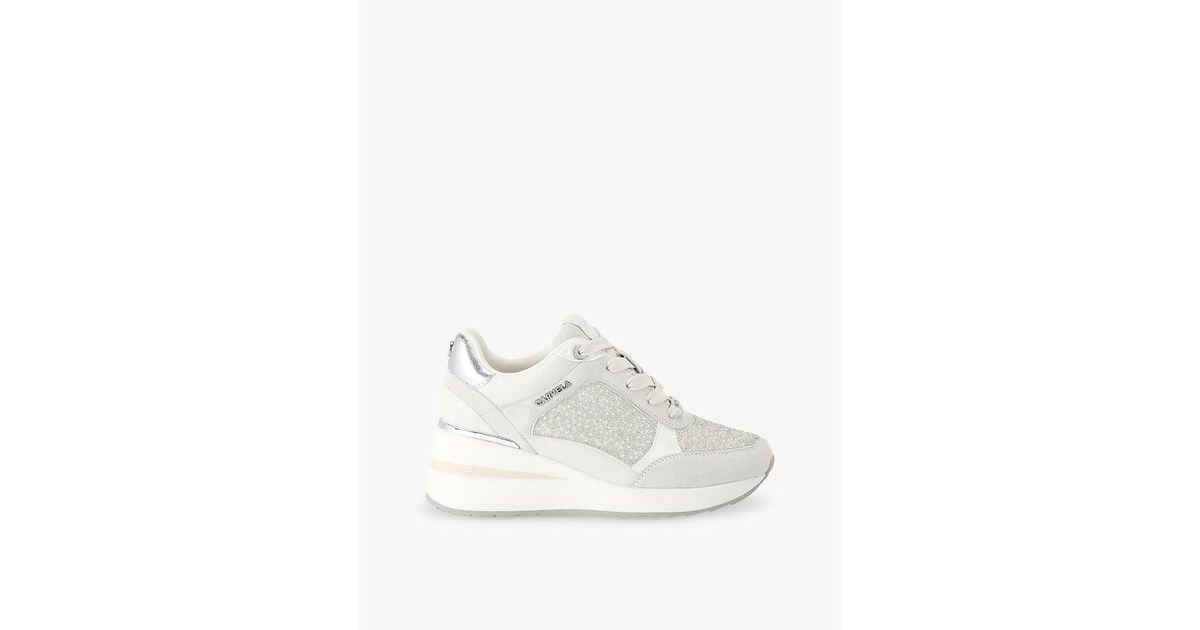 Carvela Kurt Geiger High Rise Pearl Faux-Leather Trainers in White | Lyst