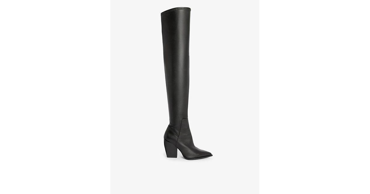 AllSaints Lara Pointed-Toe Leather Heeled Over-The-Knee Boots in Black ... AllSaints Lara Pointed-Toe Leather Heeled Over-The-Knee Boots in Black ...