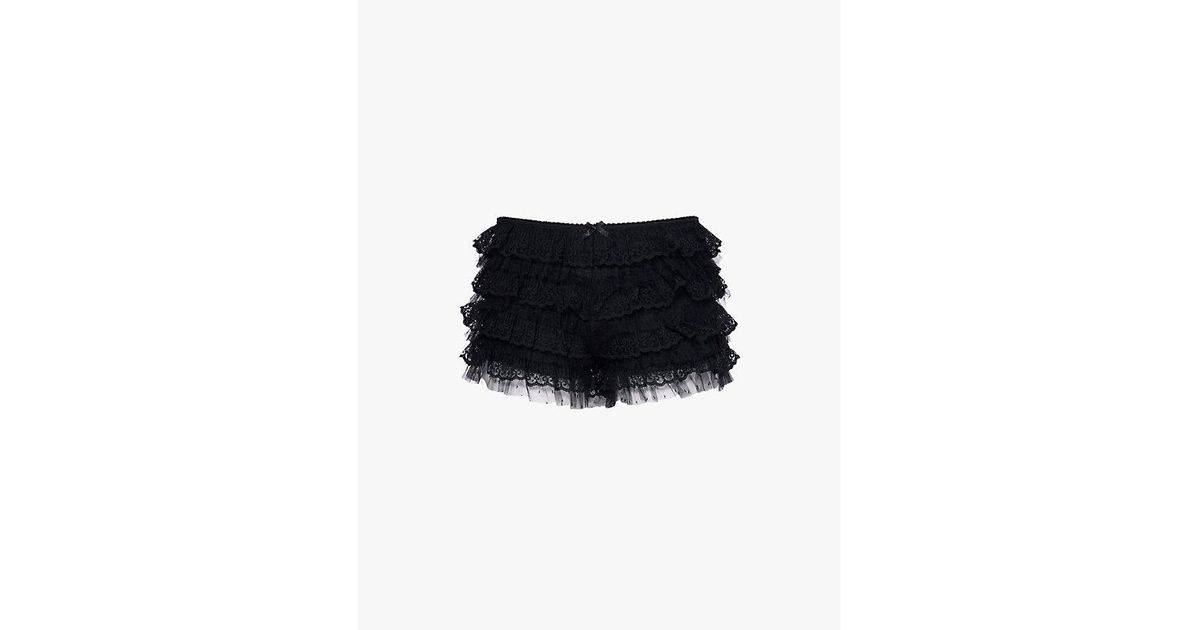 Jaded London Rhea Ruffle-Frill Lace Bloomer Shorts in Black | Lyst