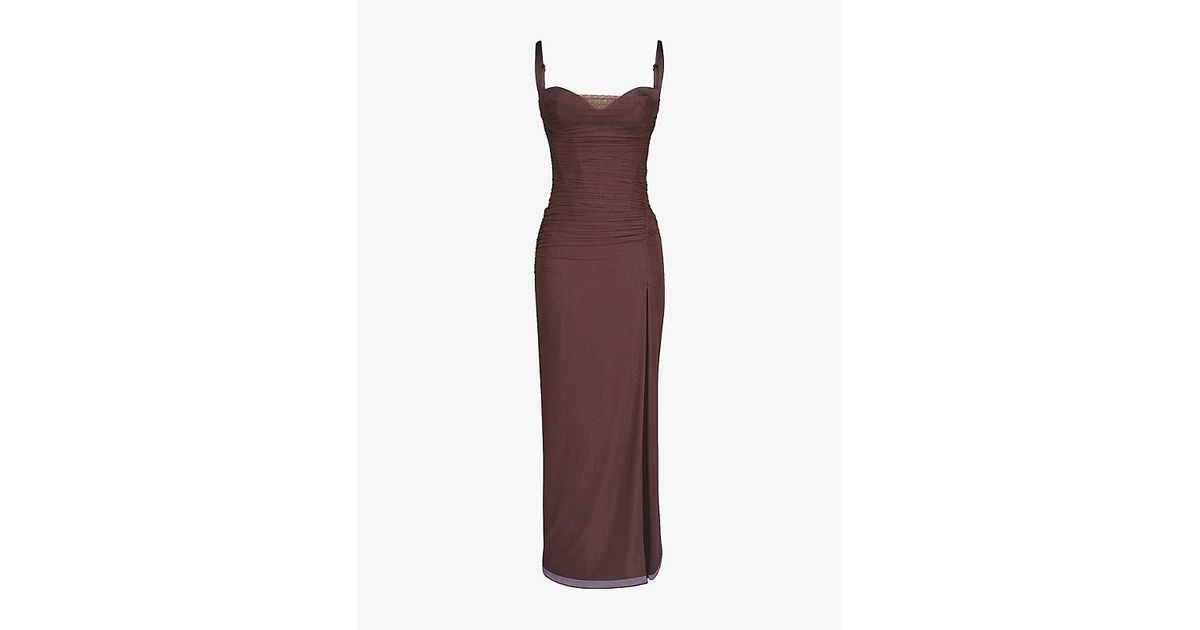 House Of Cb Lini Corset-Bodice Stretch-Mesh Maxi Dress Xs (A-C Cup) in ...