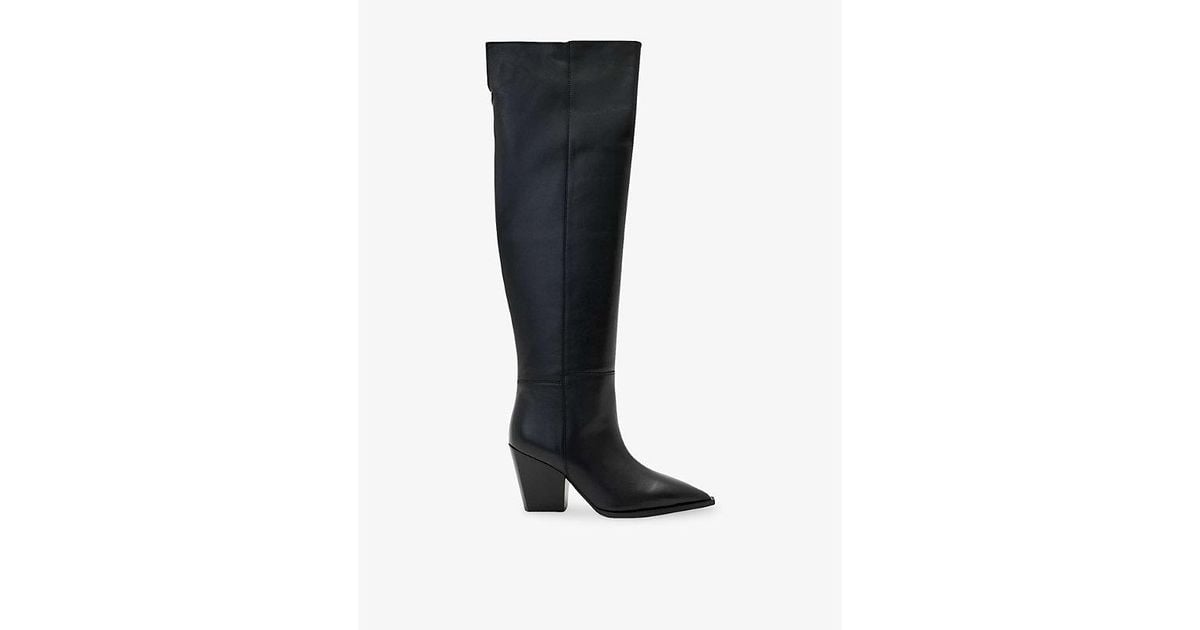 AllSaints Reina Leather Knee-High Boots in Black | Lyst UK