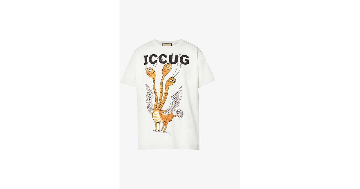 Gucci Iccug 3 Heads Cotton-jersey T-shirt in White for Men | Lyst