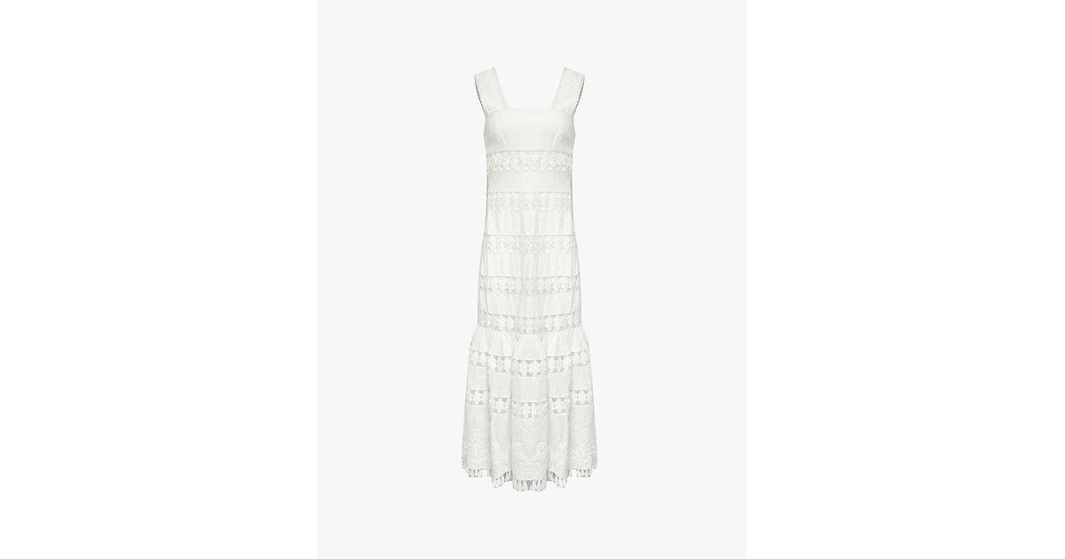 Zimmermann Square-neck Cut-out Linen Midi Dress in White | Lyst