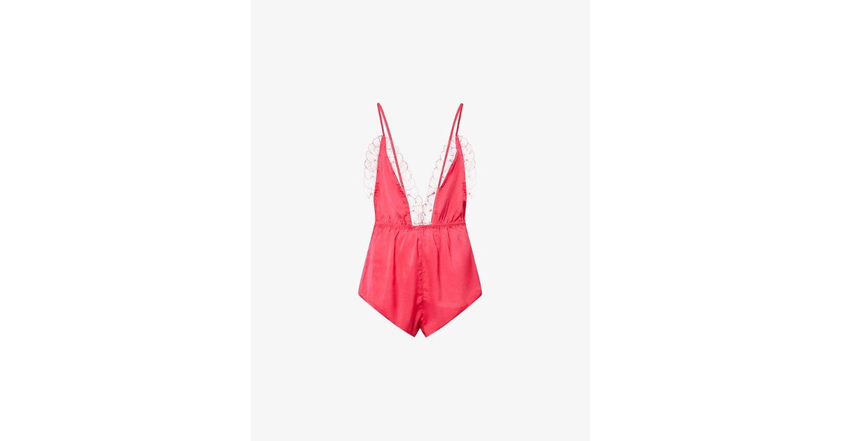 Bluebella Vermont Satin-Sheer Teddy in Red | Lyst