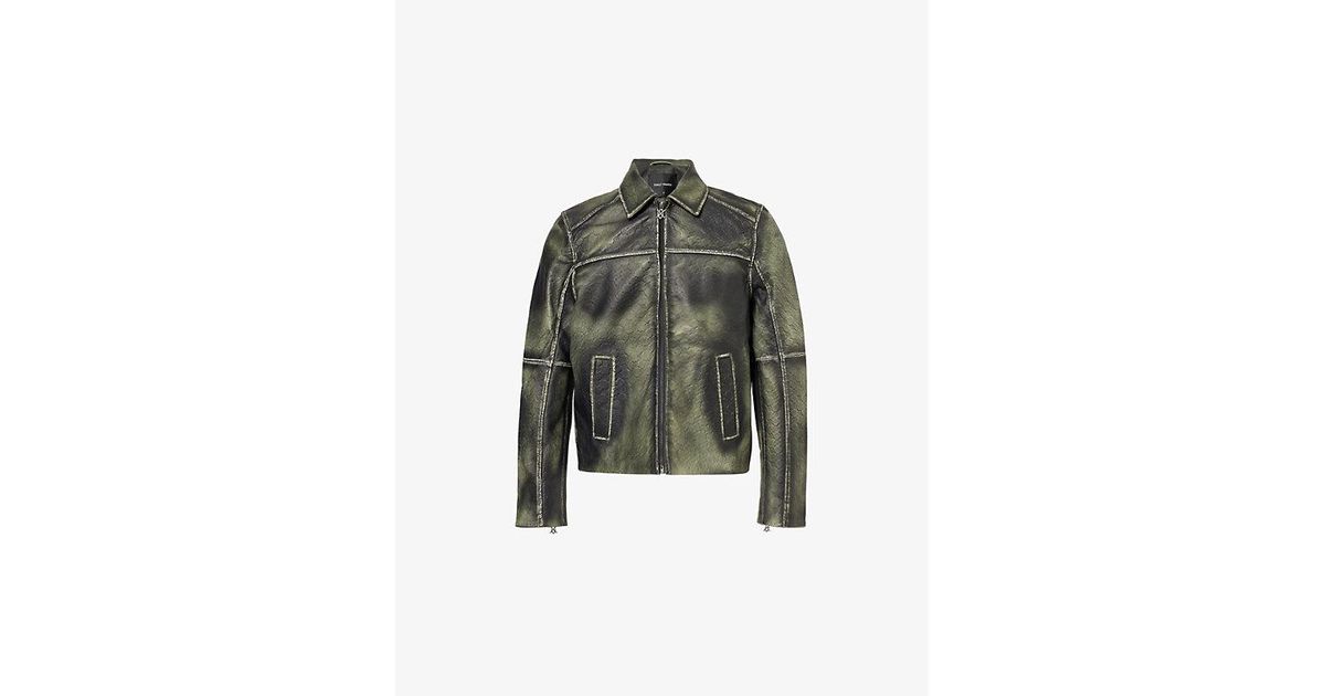 Daily Paper Cardamon Silence Panelled Embossed Leather Jacket in Green ...