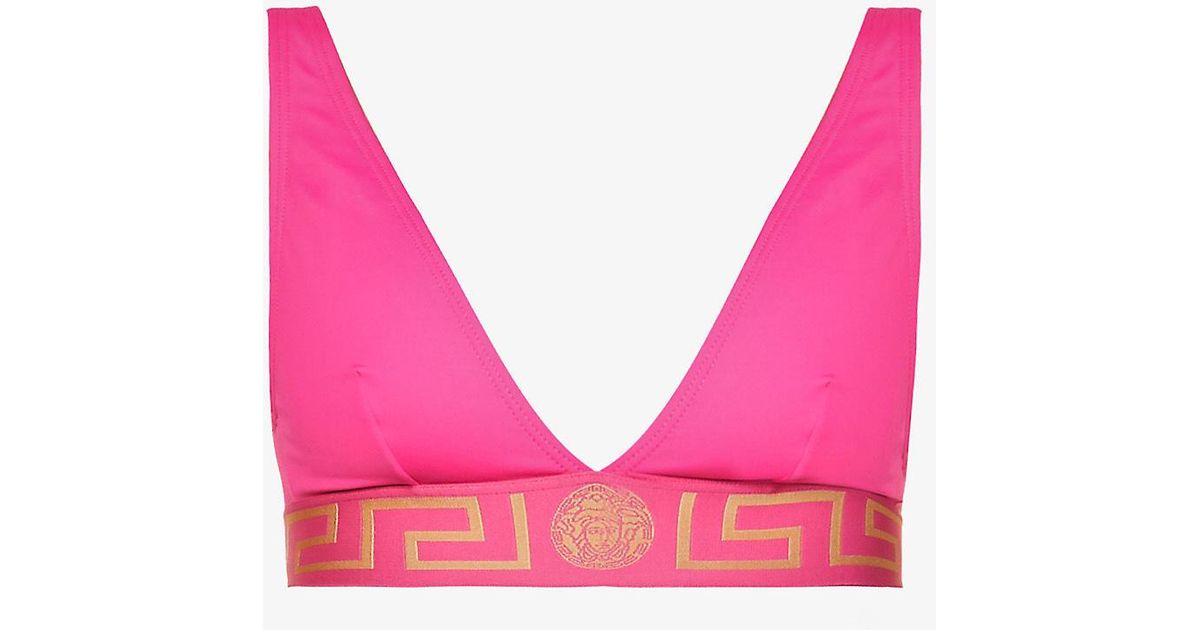 Versace Synthetic Greca Border Bikini Top In Pink Lyst Australia