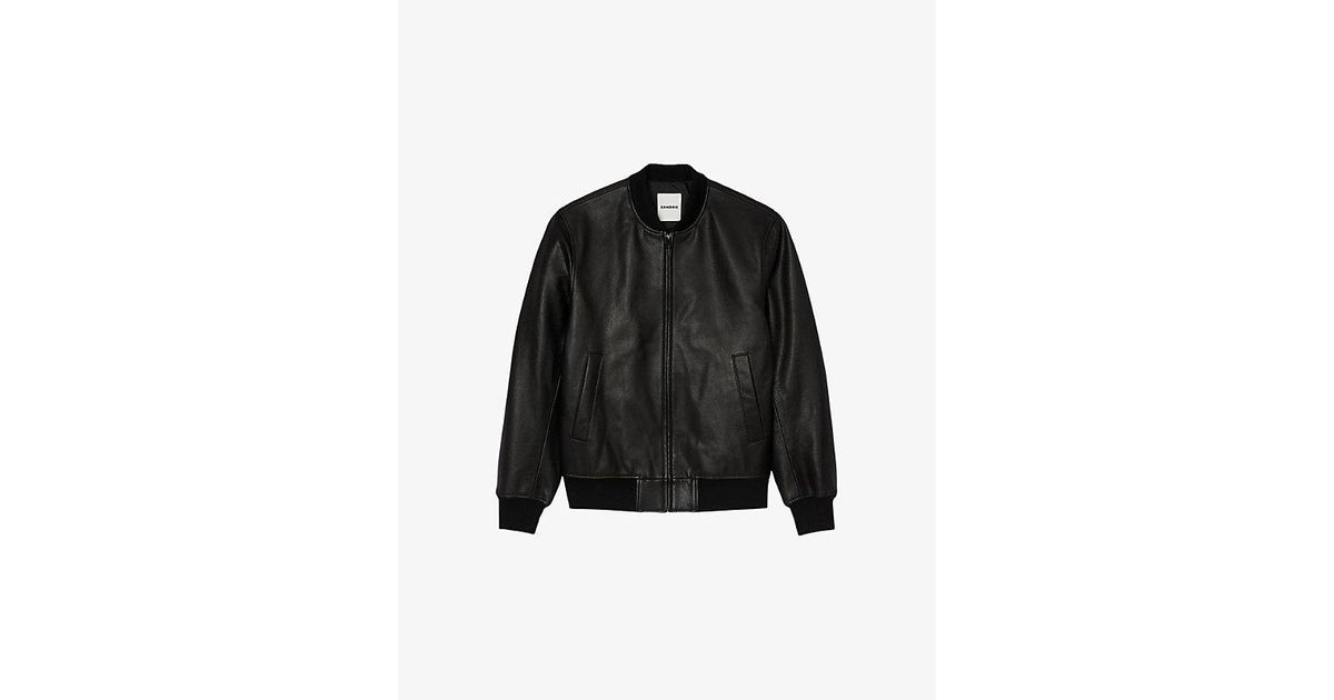 Sandro Round-Neck Regular-Fit Leather Jacket in Black for Men | Lyst