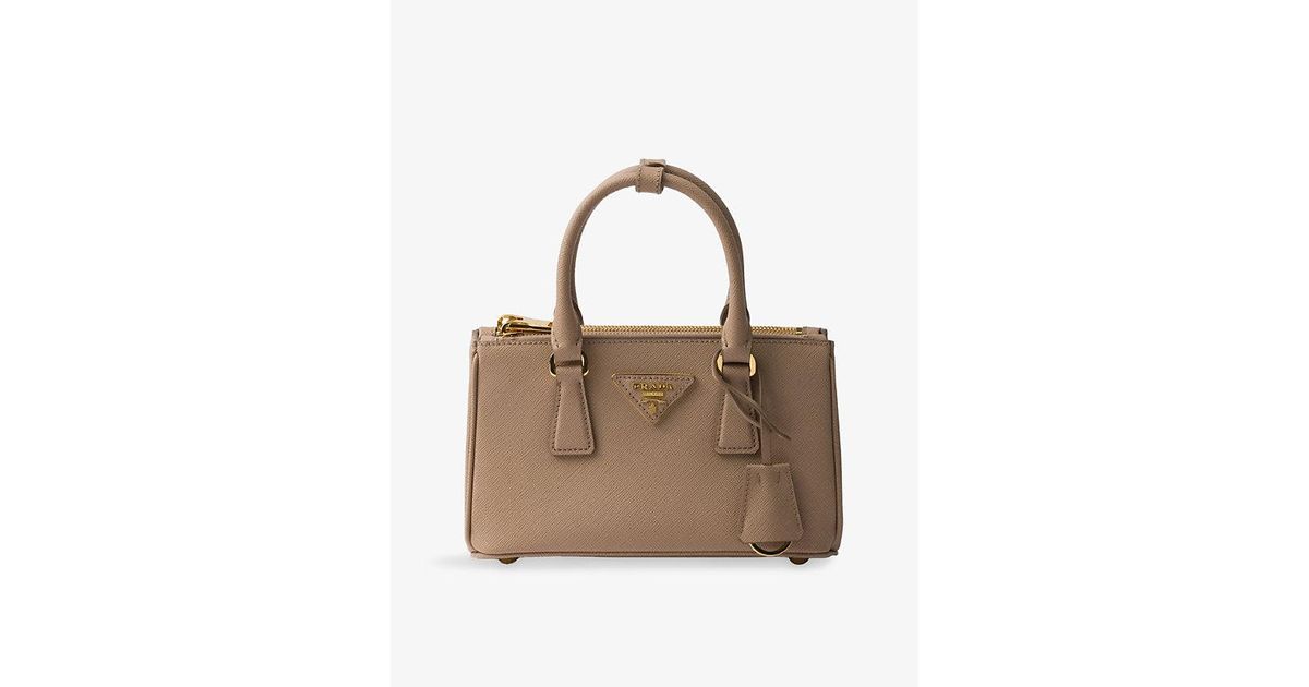 Prada Galleria Mini Leather Tote Bag in Brown | Lyst