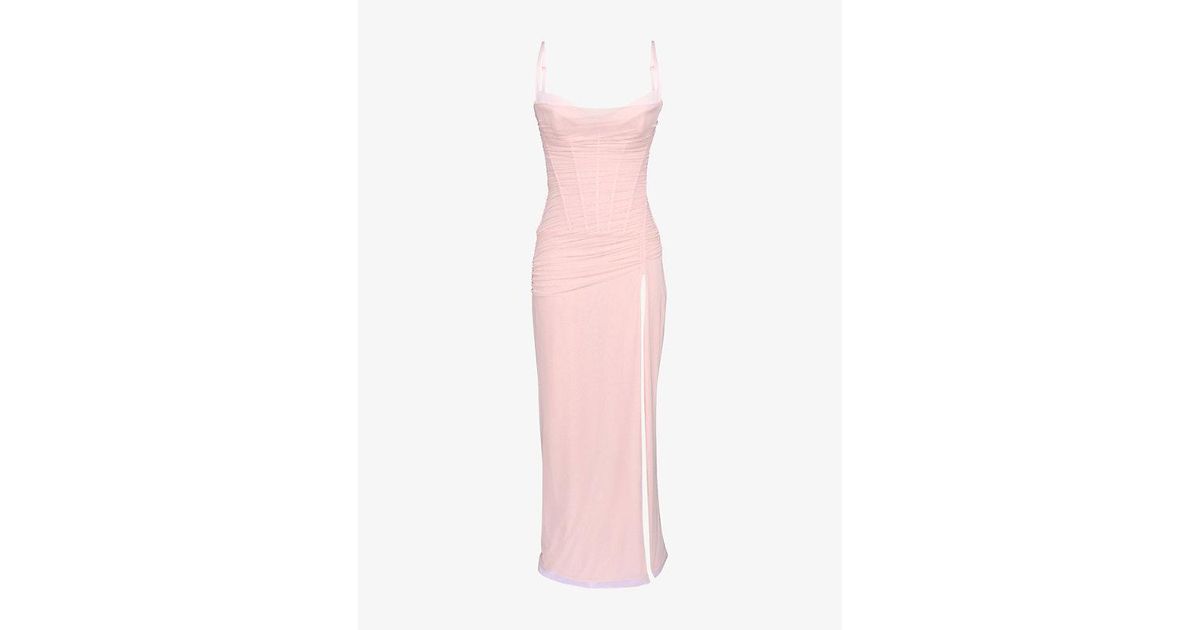 House Of Cb Lini Corset-Bodice Stretch-Mesh Maxi Dress in Pink | Lyst