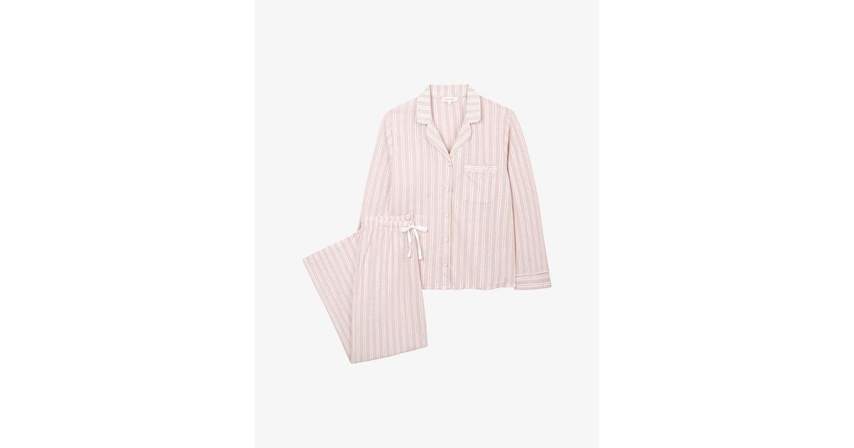 The White Company Striped Brushed Cotton-Jersey Pyjamas in Pink | Lyst UK