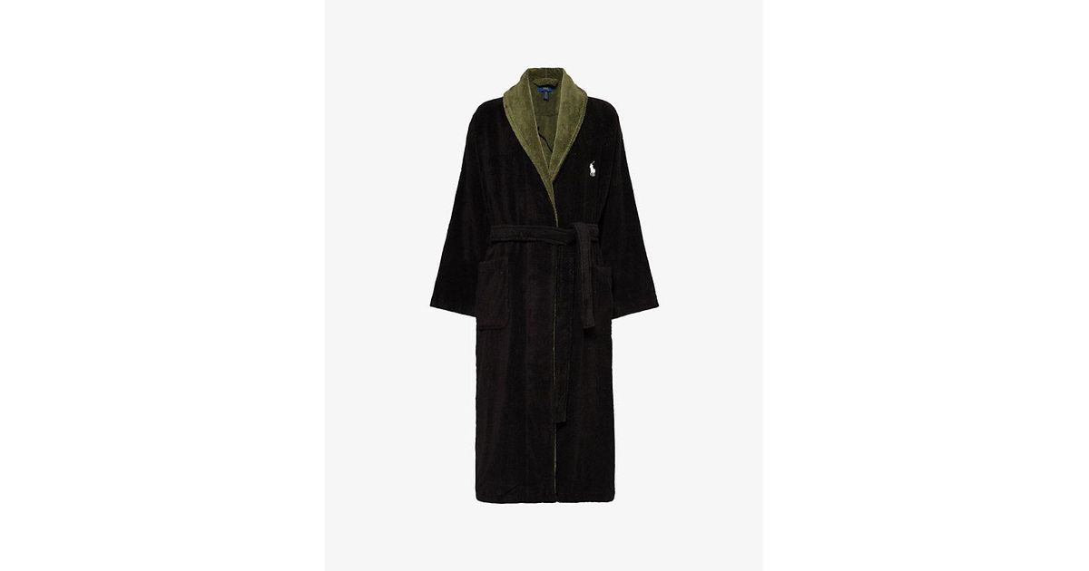 Polo Ralph Lauren Brand-Embroidery Relaxed-Fit Cotton Robe in Black for ...