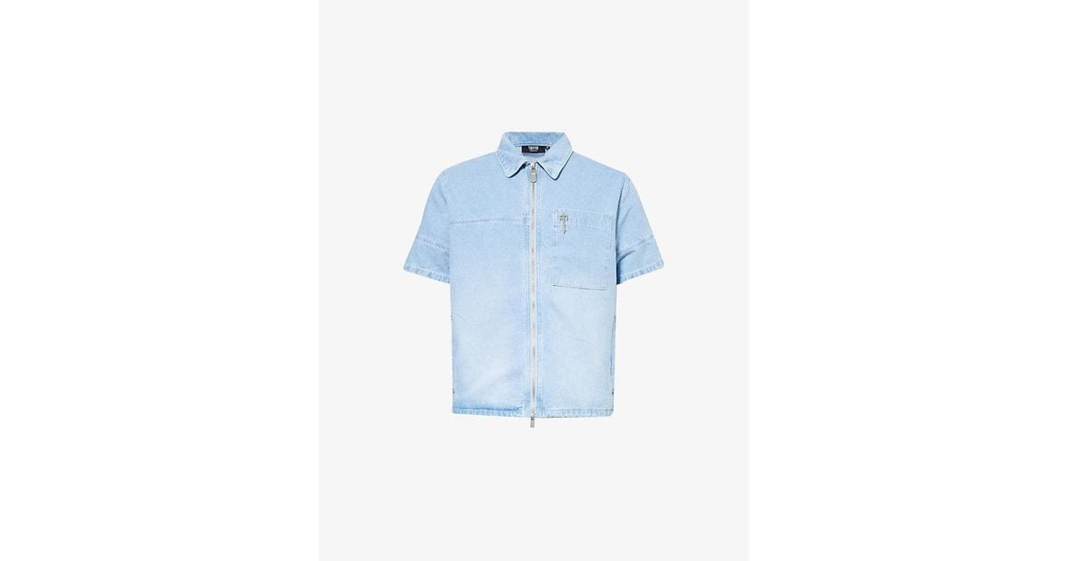 Trapstar Irongate Zip-Up Denim Overshirt in Blue for Men | Lyst