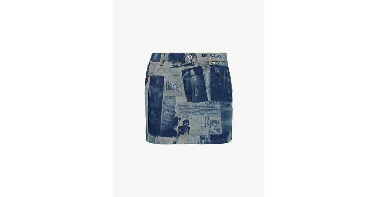 Jean Paul Gaultier Newspaper Slim-Fit Denim Mini Skirt in Blue | Lyst UK