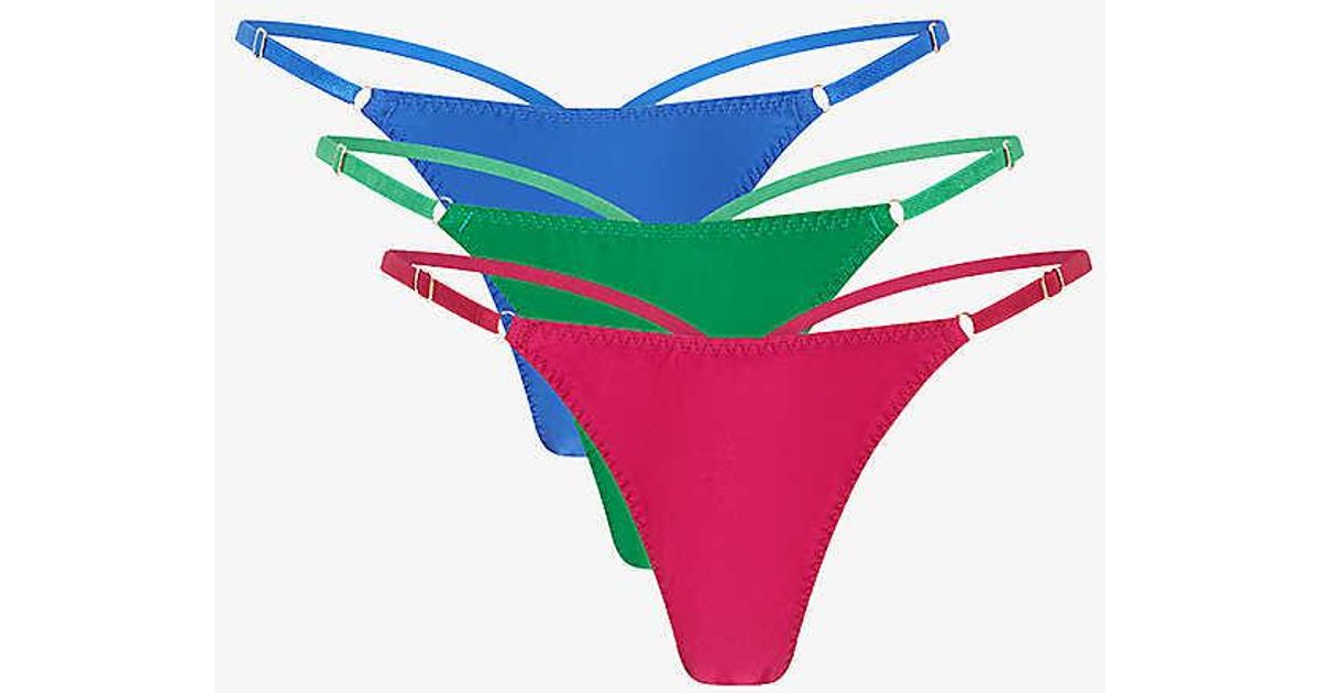 Agent Provocateur Fabi Stretch Silk Thong Pack Of Three In Blue Lyst Uk