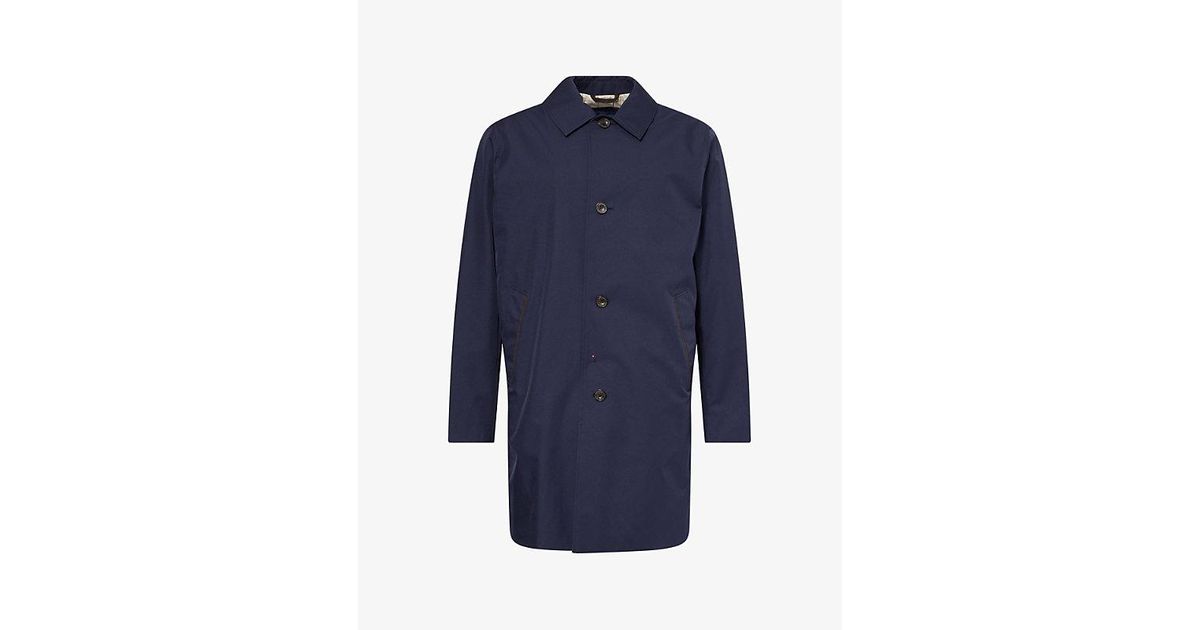 Hackett Belgravia Classic-Collar Woven Mac Coat in Blue for Men | Lyst