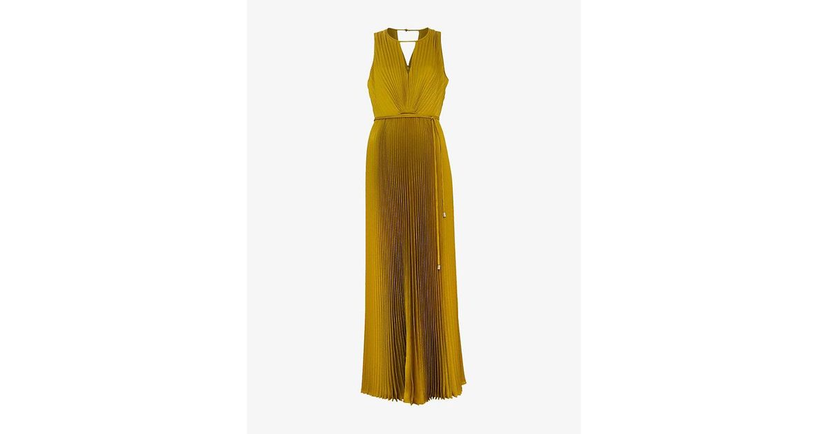 Phase Eight Dionne Tie-Waist Pleated Stretch-Woven Midi Dress in Yellow ...