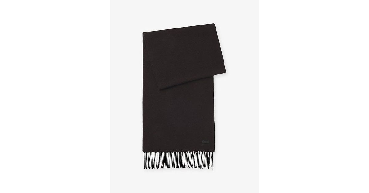BOSS Branded Fringed-Edge Wool Scarf in Black for Men | Lyst UK