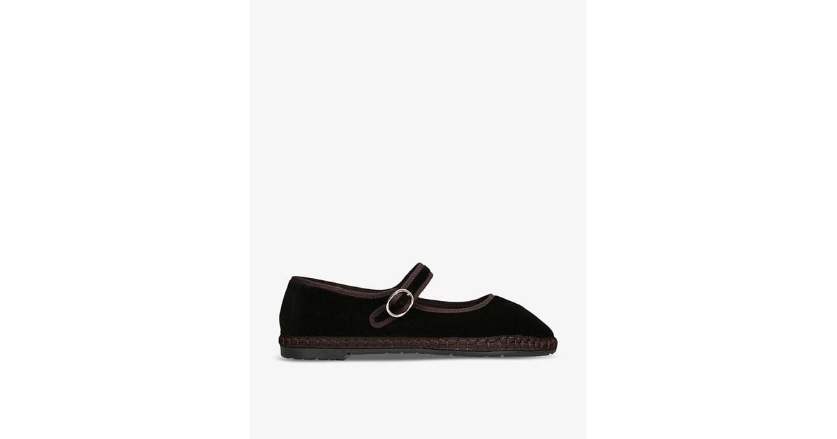 Flabelus Sethe Single-Strap Cotton Mary Jane Flats in Black | Lyst