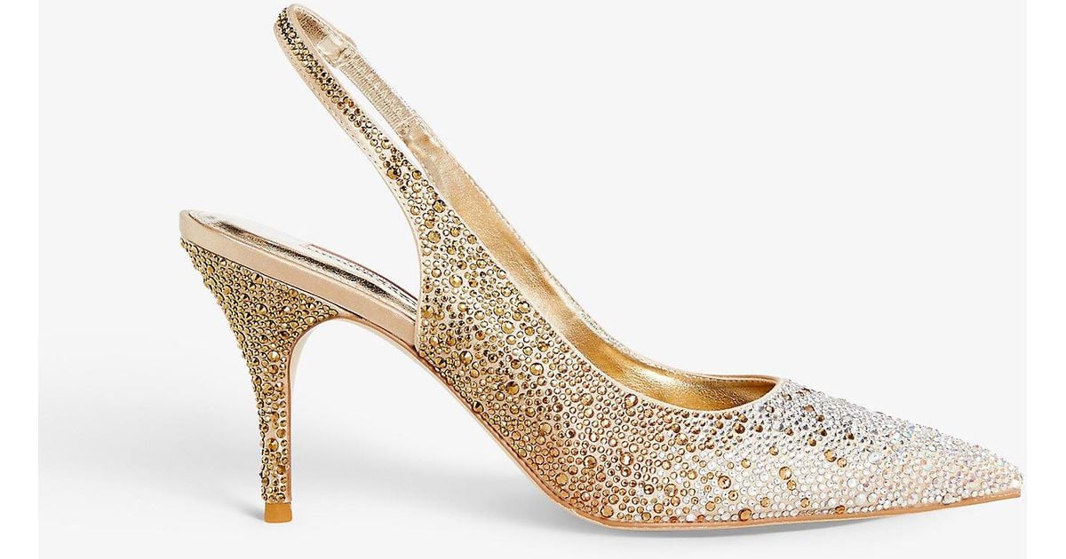 Dune Captivating Crystal-embellished Woven Slingback Courts in White ...