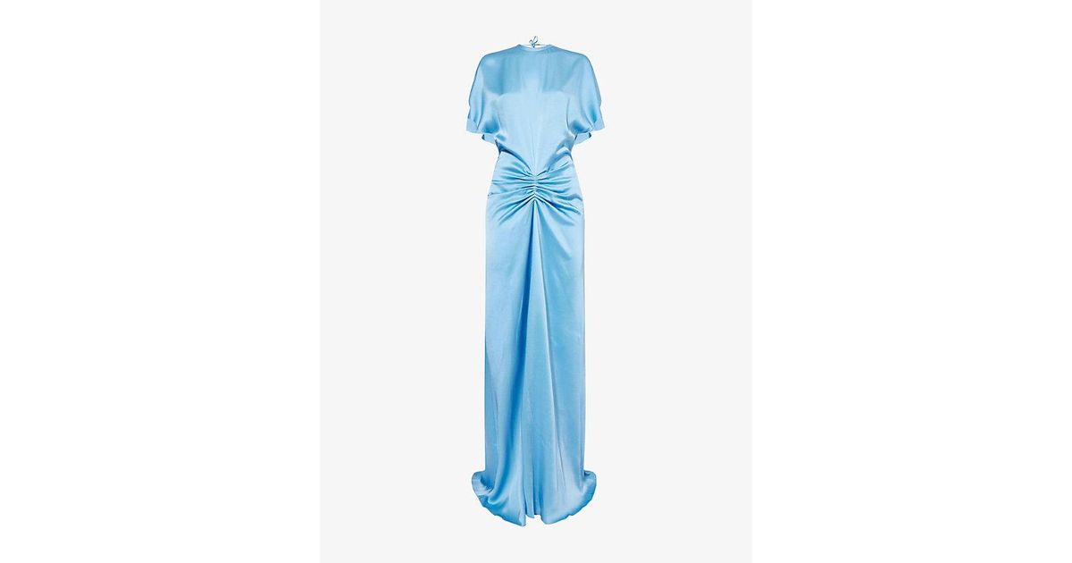 Victoria Beckham Gathered Low-Back Satin Maxi Dress in Blue | Lyst