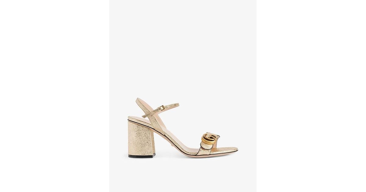 Gucci Marmont Metallic-leather Heeled Sandals in Natural | Lyst