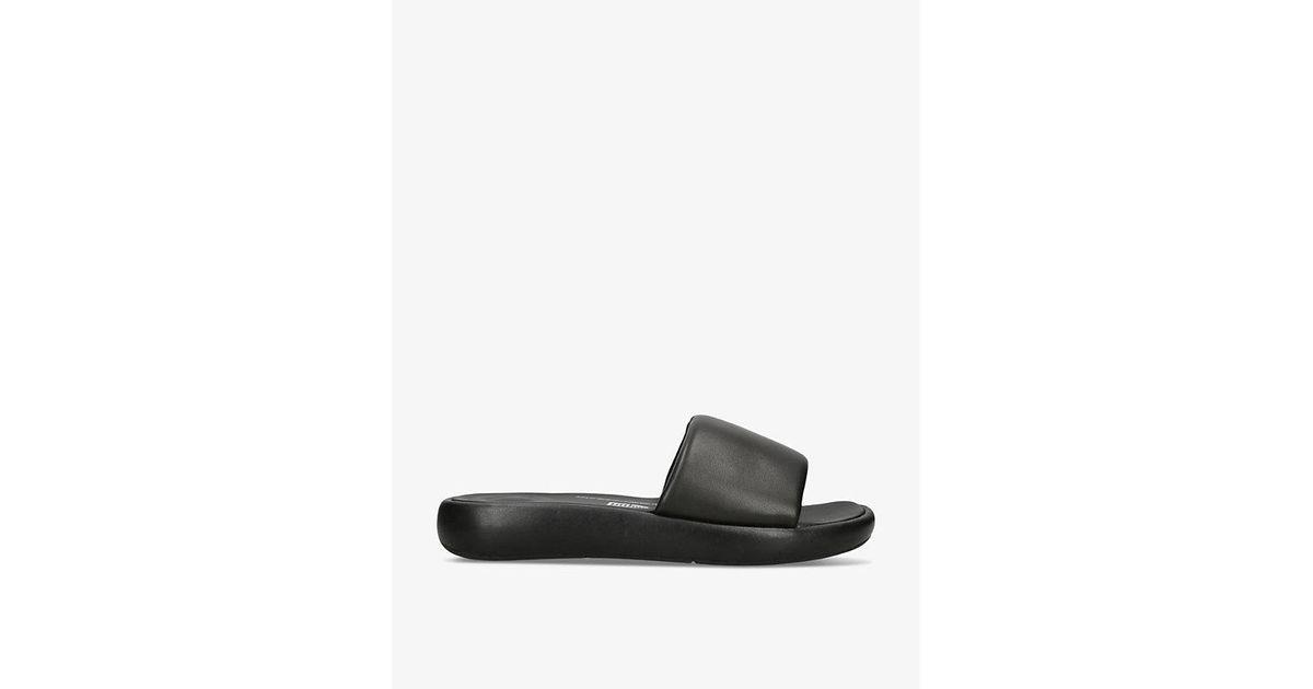 Fitflop Leather Iqushion D-Luxe Slides in Black | Lyst