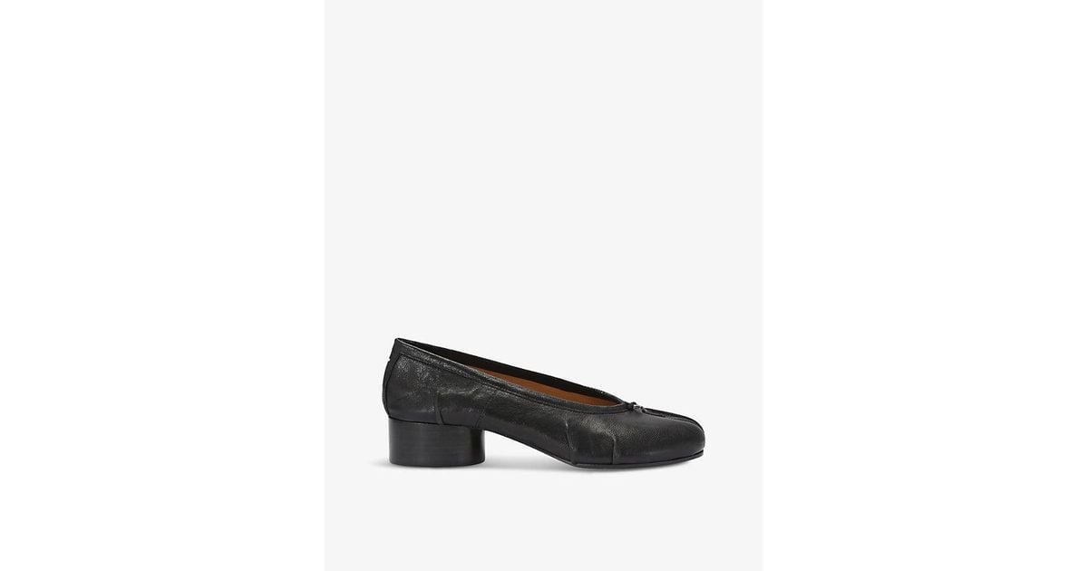 Maison Margiela Tabi Ballerina Split-Toe Leather Heeled Shoes in Black ...