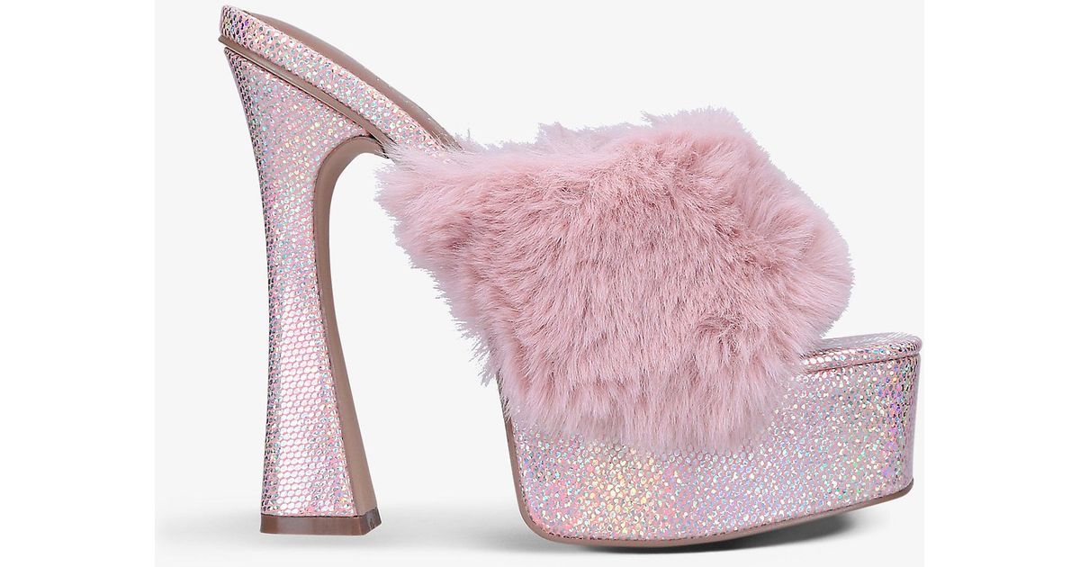Kurt Geiger Kensington Faux Fur-trimmed Sequinned Mules in Pink | Lyst UK