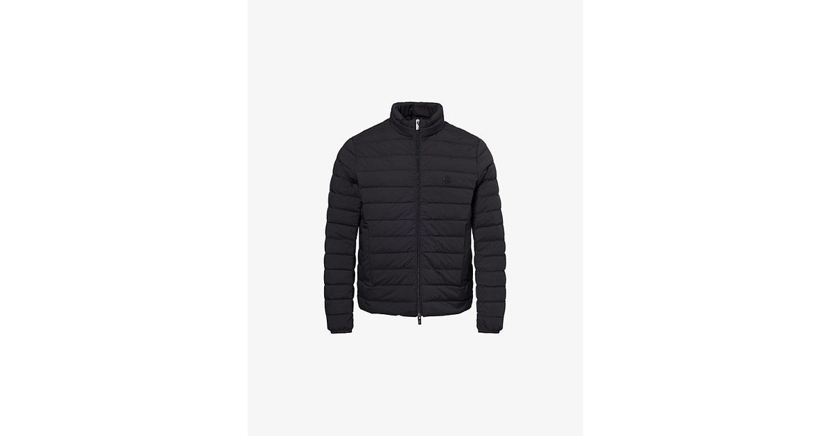 Emporio Armani Badge-Embroidered Funnel-Neck Shell-Down Jacket in Blue ...