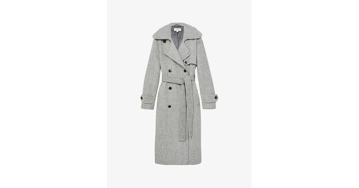 Reiss Alba Check-Pattern Wool-Blend Trench Coat in Gray | Lyst