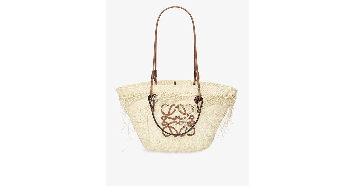Loewe X Paulas Ibiza Anagram Frayed Iraca Palm And Leather Basket Bag