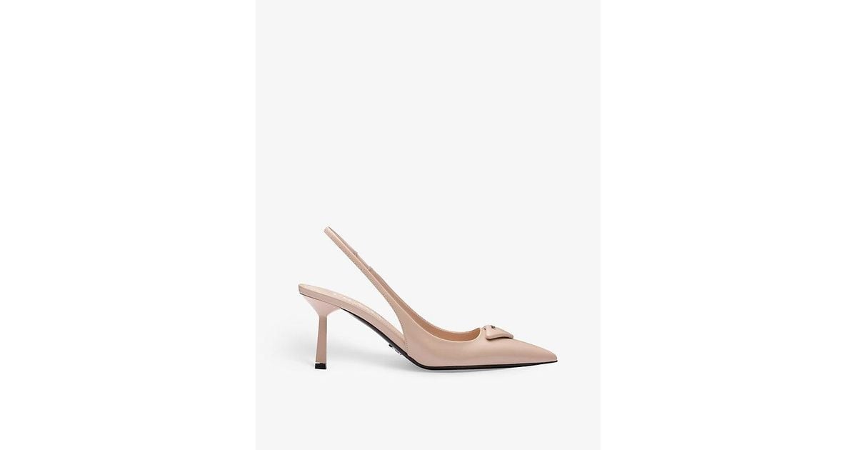 Prada Logo-Plaque Slingback Heeled Leather Pumps in White | Lyst