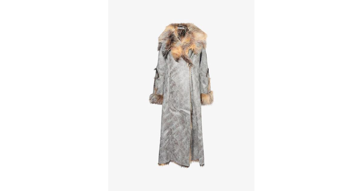 Jaded London Alpha Faux-Fur-Trims Relaxed-Fit Faux-Leather Coat in Gray ...