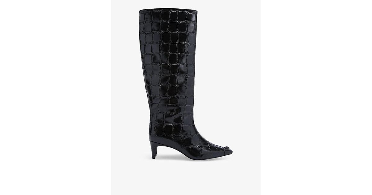 Kurt Geiger Croc-Embossed Leather Regent Knee-High Boots 55 in Black | Lyst