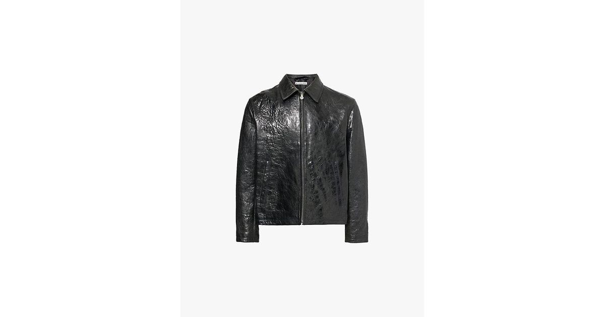 Acne Studios Crease-Texture Boxy-Fit Leather Jacket in Black for Men ...