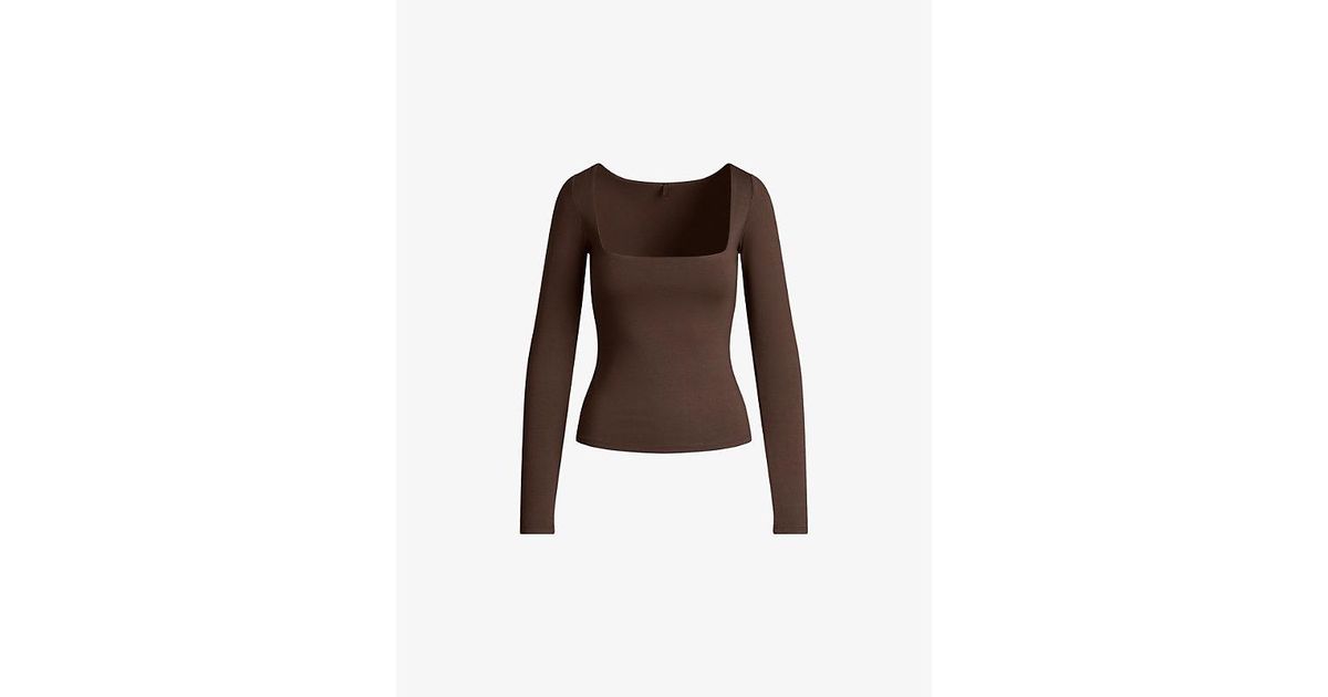 Skims Smooth Layers Square-Neck Modal-Jersey Top in Brown | Lyst UK