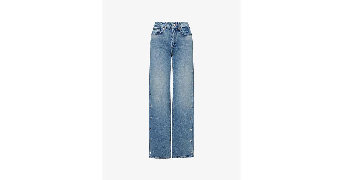 PAIGE Sasha 34 Side Seam Snap Denim Jeans in Blue | Lyst UK