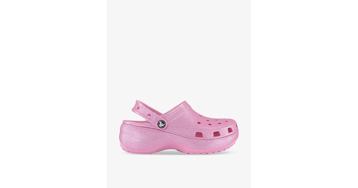 Crocs™ Tweed Glitter Classic Platform Rubber Clogs in Pink | Lyst