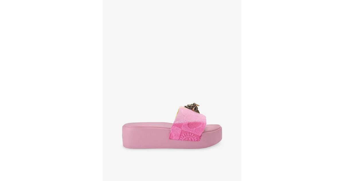 Kurt Geiger Meena Eagle Towelling Platform Sandals in Pink | Lyst