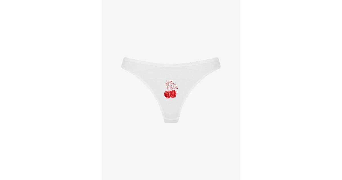 Agent Provocateur Perri Cherry-Embroidered Sheer-Tulle Thong in White ...