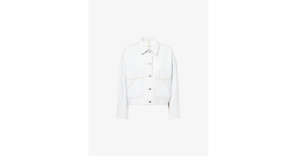 FRAME Field Boxy-Fit Denim Jacket in White | Lyst