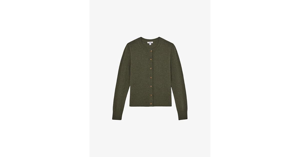 Reiss Rima Slim-Fit Wool And Cashmere-Blend Cardigan in Green | Lyst