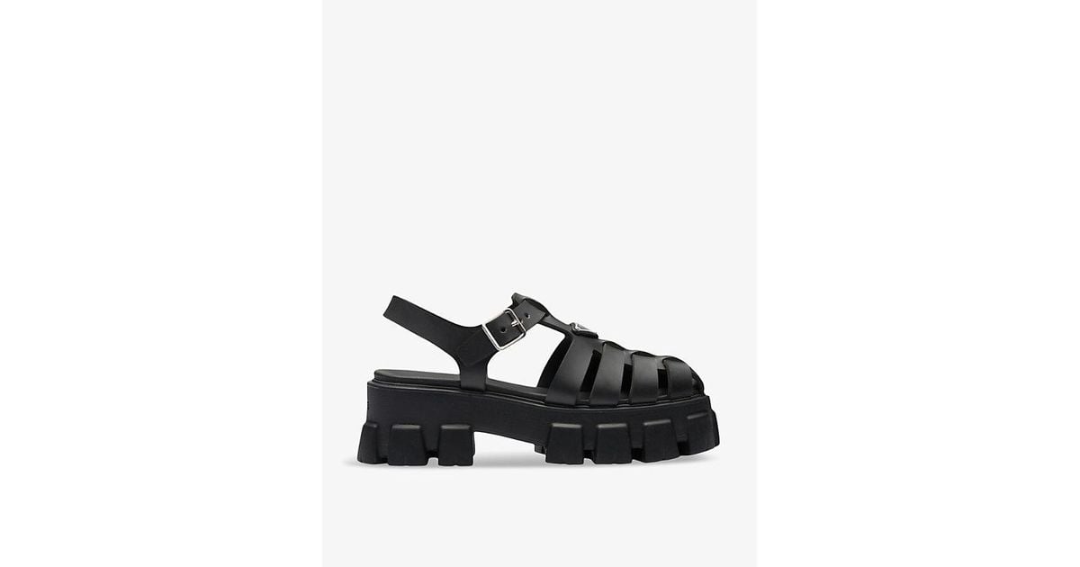 Prada Platform Rubber Sandals in Black | Lyst