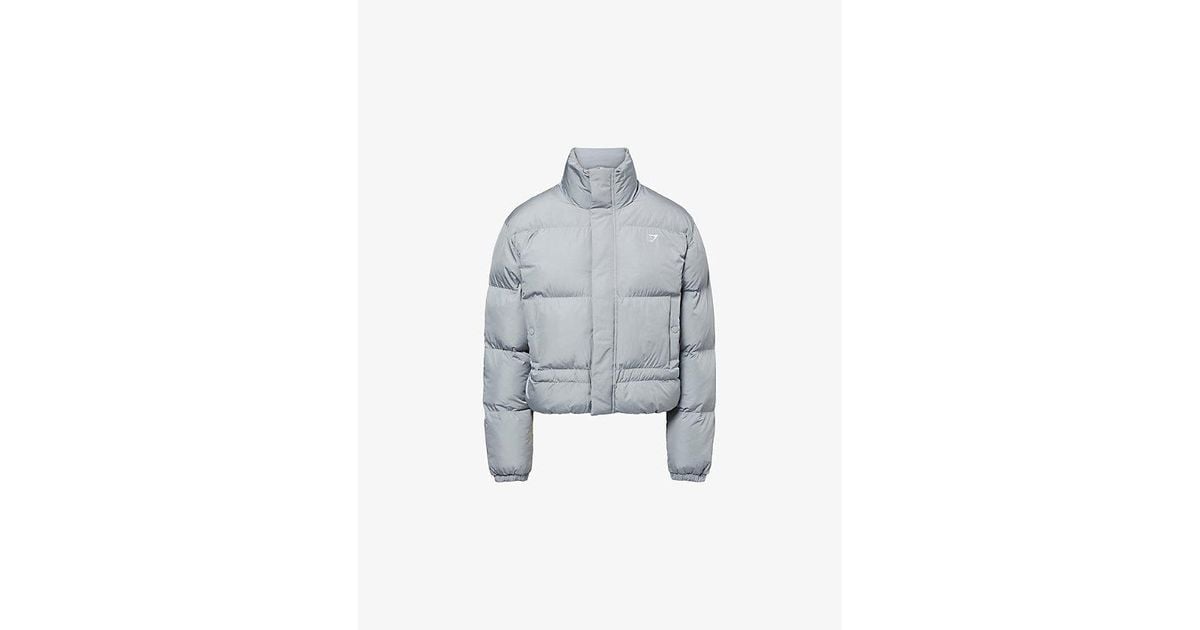 GYMSHARK Logo-Print Padded Shell-Down Jacket in Blue | Lyst