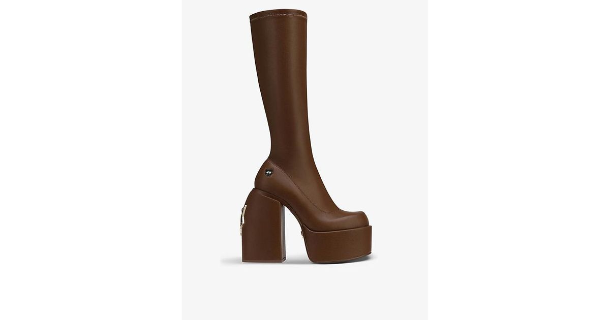 Naked Wolfe Spice Faux-leather Knee-high Heeled Boots in Brown | Lyst
