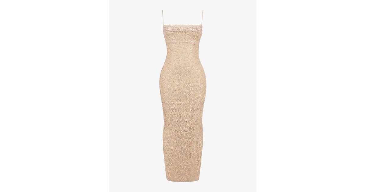 House Of Cb Calla Bead-Embellished Mesh And Satin Maxi Dress in Natural ...