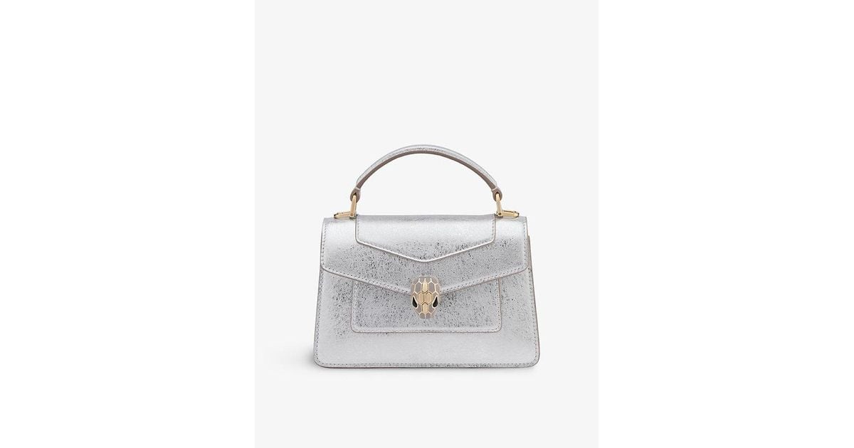 BVLGARI Serpenti Forever Mini Stud-Embellished Leather Top-Handle Bag ...