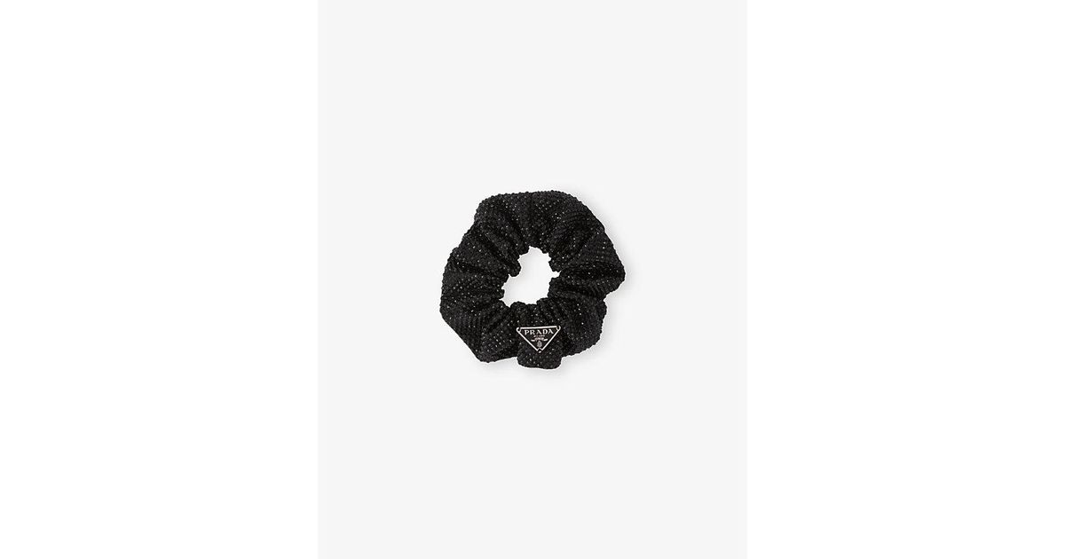 Prada Triangle-Logo Satin Hair Scrunchie in Black | Lyst UK